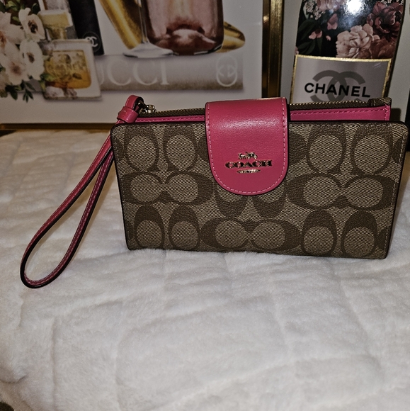 Coach | Bags | Coach Tech Phone Walletwristlet In Pink And Khaki Color ...